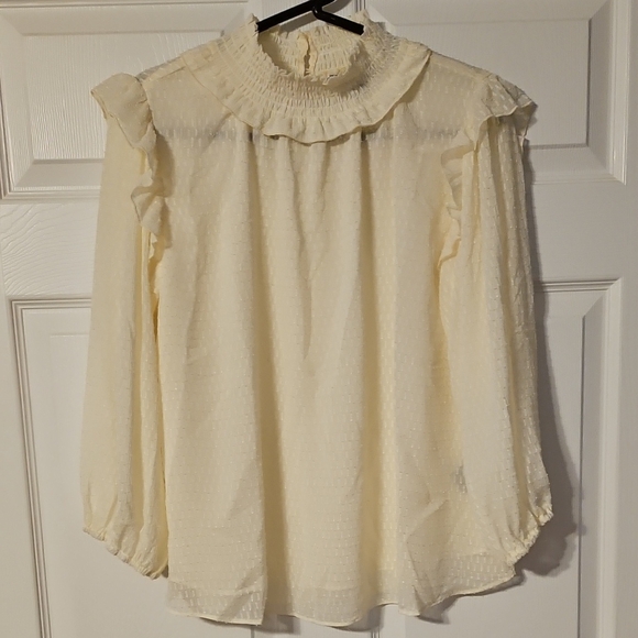 Zac & Rachel | Tops | Zac Rachel Lace Sheer Ivory Cream High Neck ...